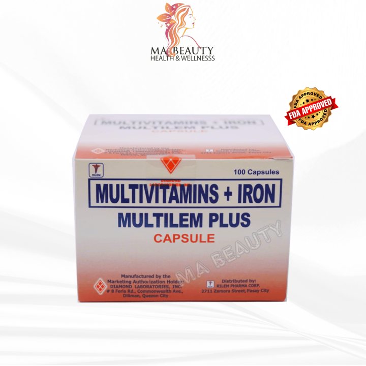 MULTILEM PLUS 100 CAPSULES (Multivitamins + Iron) Food Supplement for ...