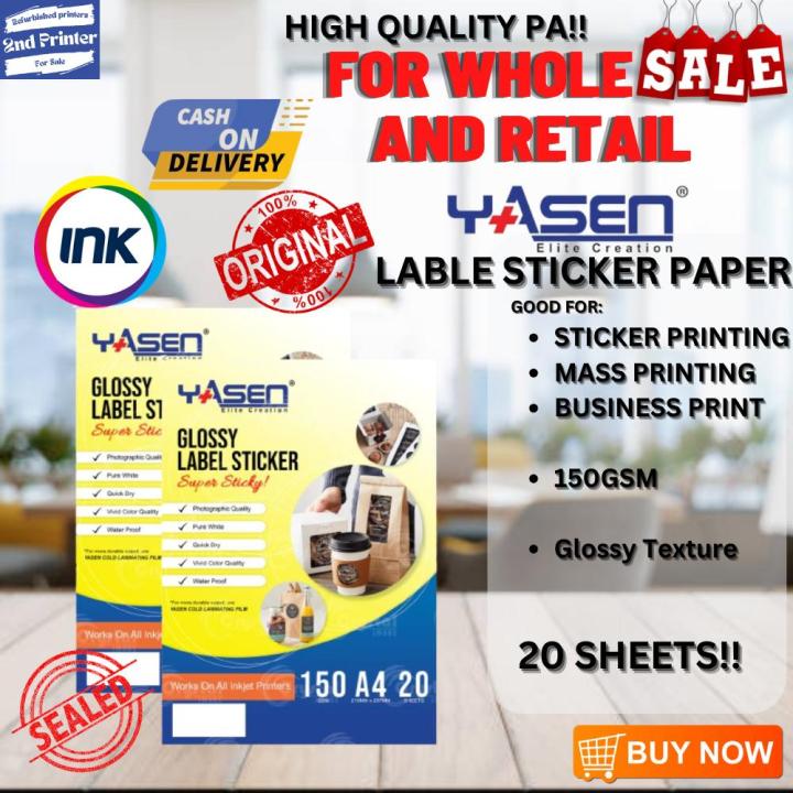 Yasen Label Sticker Glossy/Matte texture 150gsm 20 sheets (2nd printer ...