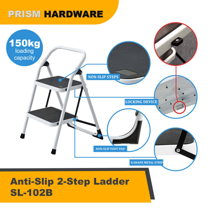 Anti-Slip 2-Step Ladder SL-102B (White/Black) | Lazada PH