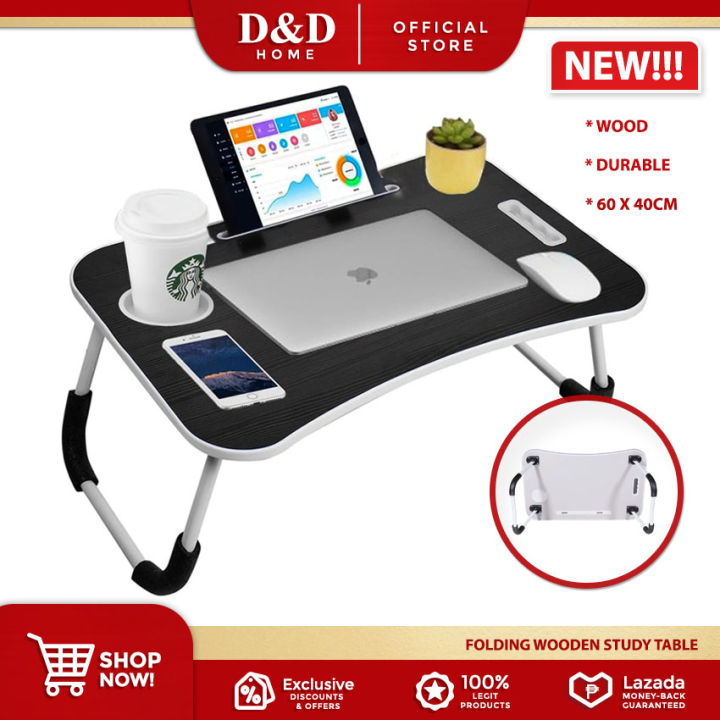 D&D Home l 60 x 40cm TABLE 2 Small Folding Desk Bed Table with Cup ...