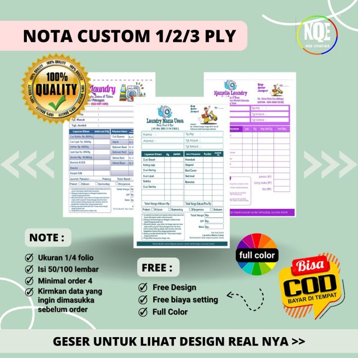 Nota luandry custom 1/2/3 ply ukuran 1/4 polio | Lazada Indonesia