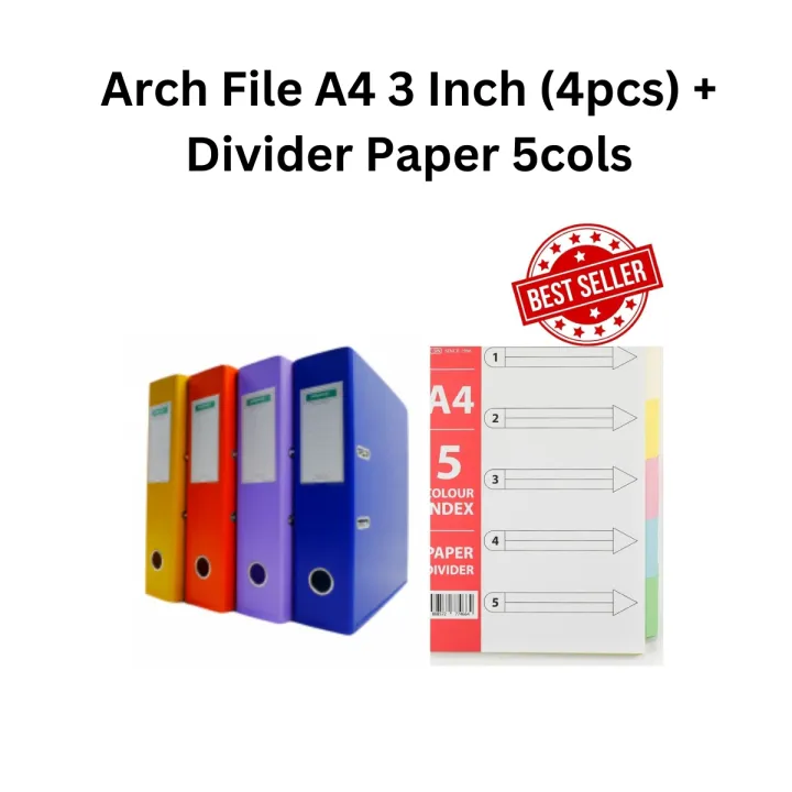 Arch File A4 3 Inch (4pcs) + Divider Paper 5cols | Lazada Singapore