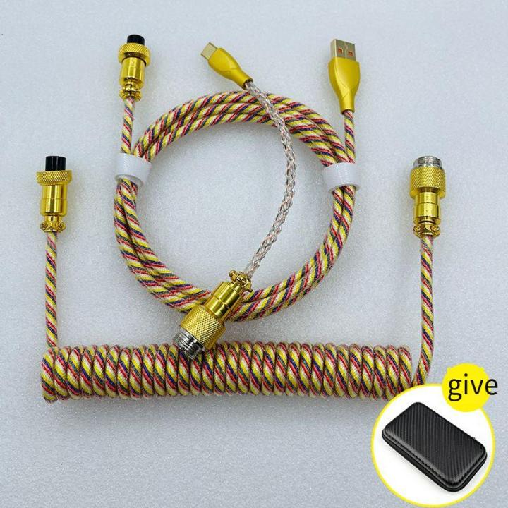RGB Type C USB Cable Mechanical Keyboard Coiled Spring Wire Aviator ...