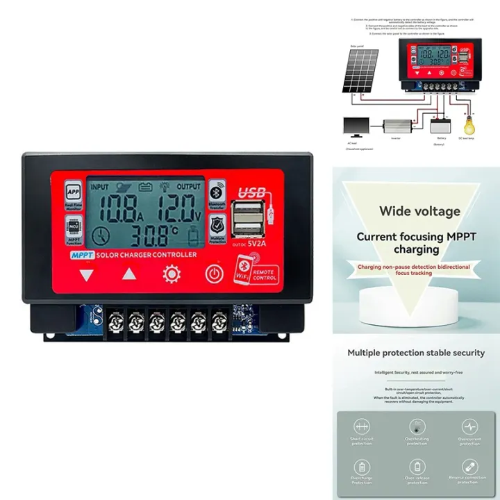 WIFI Bluetooth Solar Charge Controller MPPT Controller with LCD Display ...