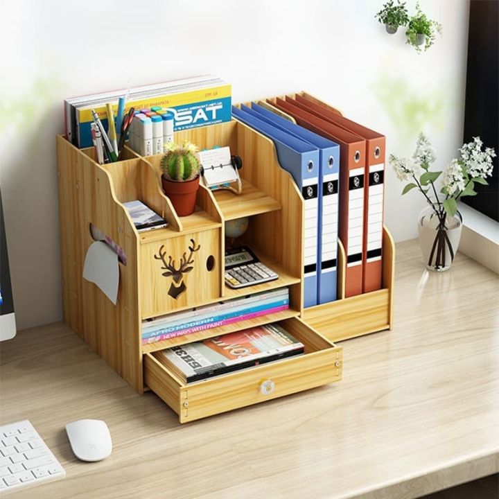 Office Multifunction DIY Wooden Desk Organizer Pen Box Stationary ...
