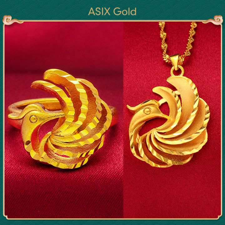 ASIX GOLD 3 in 1 set ชุดแหวนสร้อยคอนกยูงทอง 24K สำหรับผู้หญิง ไม่ดำ ไม่ ...