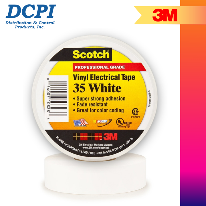 3M Scotch 35 Vinyl Color Coding Tape (White) 3/4 INCH X 66FT (SET OF 3 ...