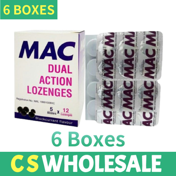 (6 BOXES) Mac Dual Action Lozenges 5 Blisters x 12 Lozenges EXP: 01/ ...
