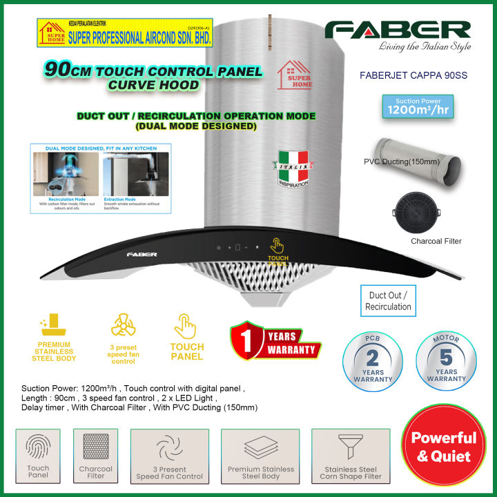 Faber Hood FABERJET CAPPA 90SS 90cm Curve Designer Cooker Hood ((Dual ...