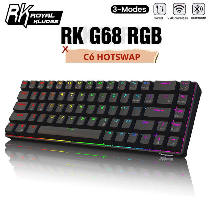 Bàn phím cơ không dây ROYAL KLUDGE RK G68 RGB Kết Nối 3 Chế Độ 2.4Ghz / Bluetooth 5.0 / Có Dây ...
