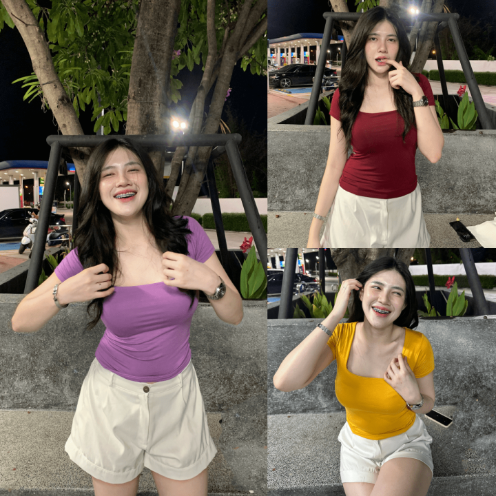 🌈 SpinnyHouse 🌈 เสื้อคอเหลี่ยม ครอปคอเหลี่ยม ผ้า2ชั้น 🐇 ผ้าเรย่อน สาวอกใหญ่ใส่ได้ เรียบหรูดูแพง ...