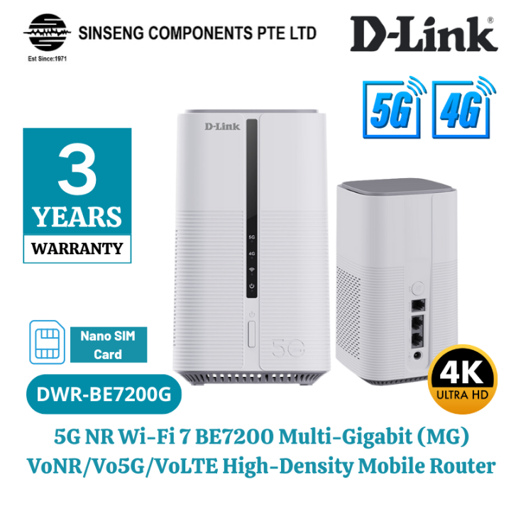 D-Link DWR-BE7200G 5G NR Wi-Fi 7 Multi-Gigabit VoLTE Mobile Router ...