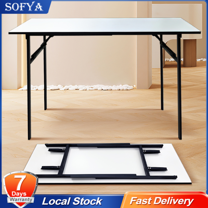Sofya Foldable Banquet Table Study Writing Desk Marble Texture Event Folding Dining Table ...