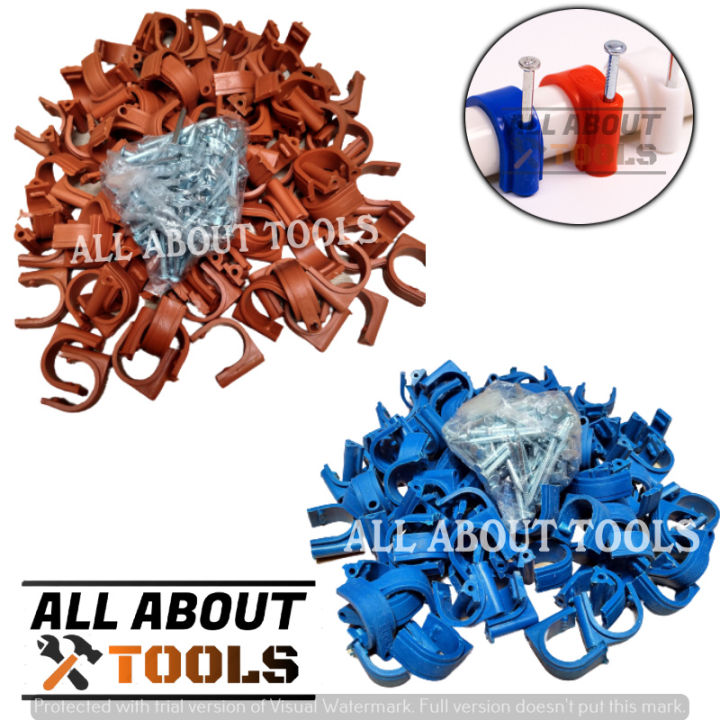 (AAT) (ORANGE/BLUE) Electrical PVC Clamp Round Type w/ Concrete Nail ...