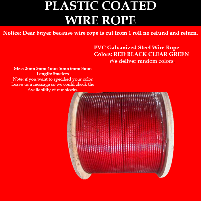 Toyu 2-8mm PVC 5 Meters Plastic Coated Galvanized Steel Wire Rope ...
