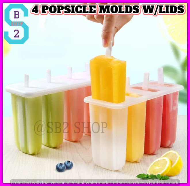 SB2-2053 4 Cups Ice Pop Mold Popsicles Frozen Homemade Easy Popsicle ...