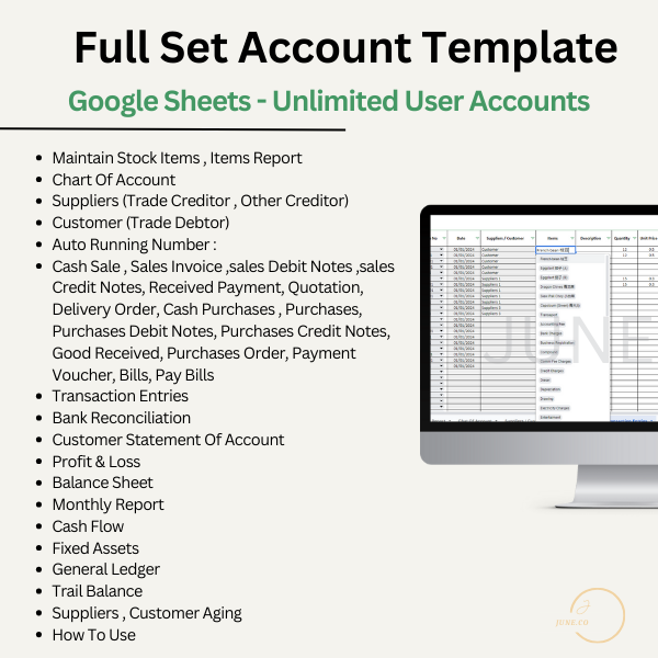 Google Sheets Full Set Accounting Template | Lazada