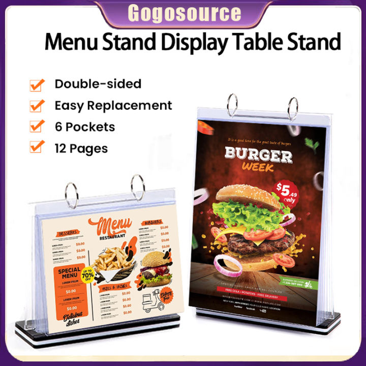 A4/A5/A6 Sizes Flip Menu Stand Display Table Stand with 6 Loose Leaf ...
