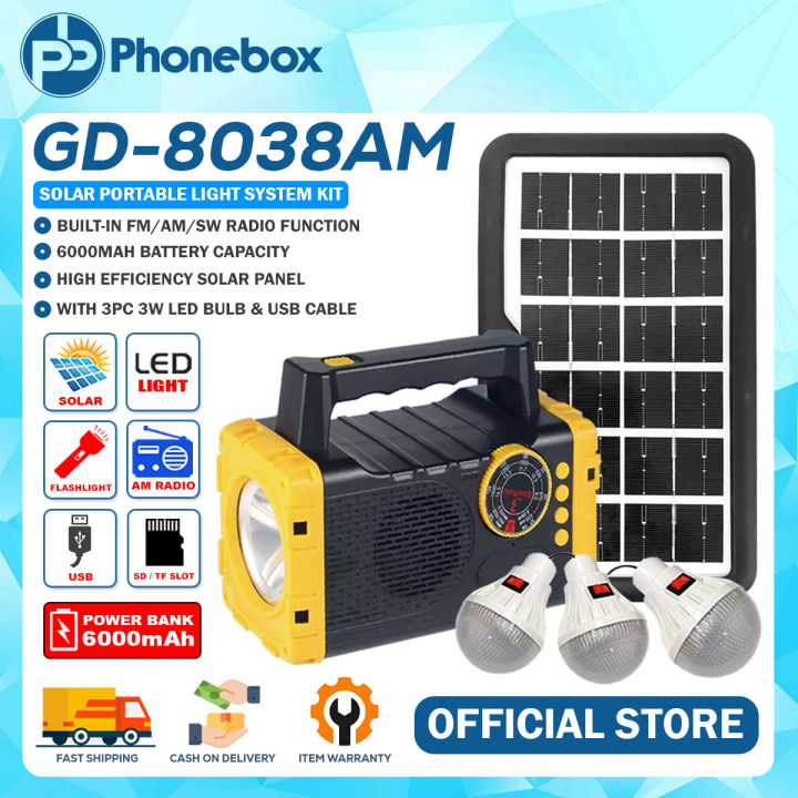 GD-8038AM BLUETOOTH Plus Solar Lighting System Kit ( Rechargeable Solar ...
