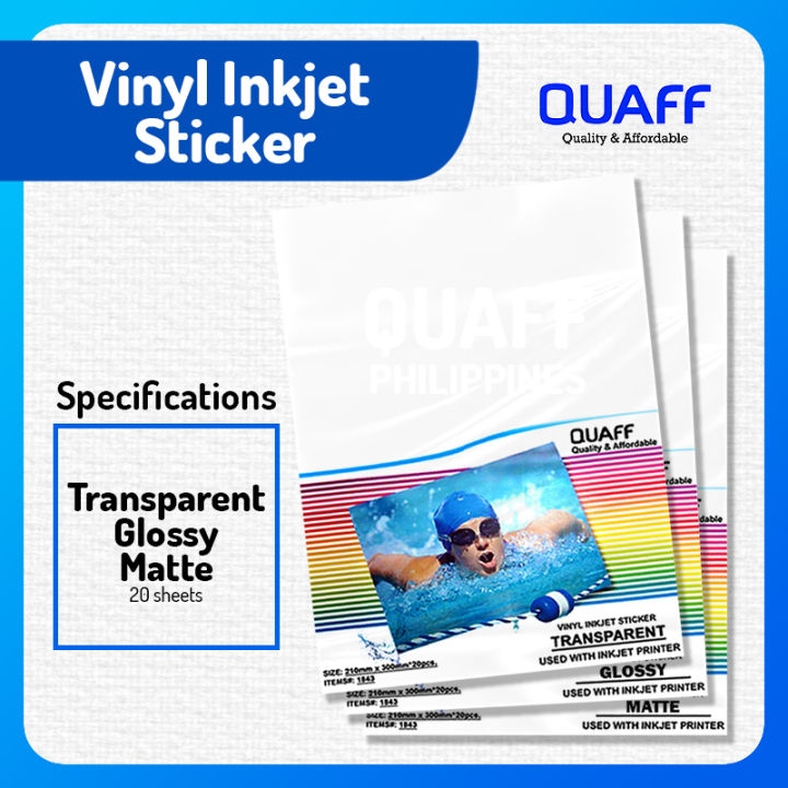 QUAFF Vinyl Inkjet Sticker A4 Size ( Glossy / Matte / Transparent ) 20 ...