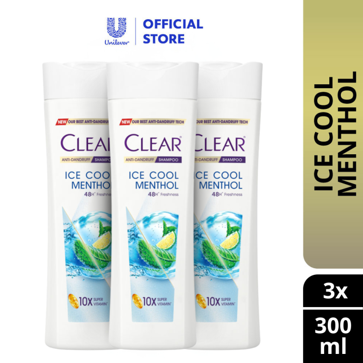 Clear Unisex Ice Cool Menthol Anti-Dandruff Shampoo 300ml x 3 | Lazada