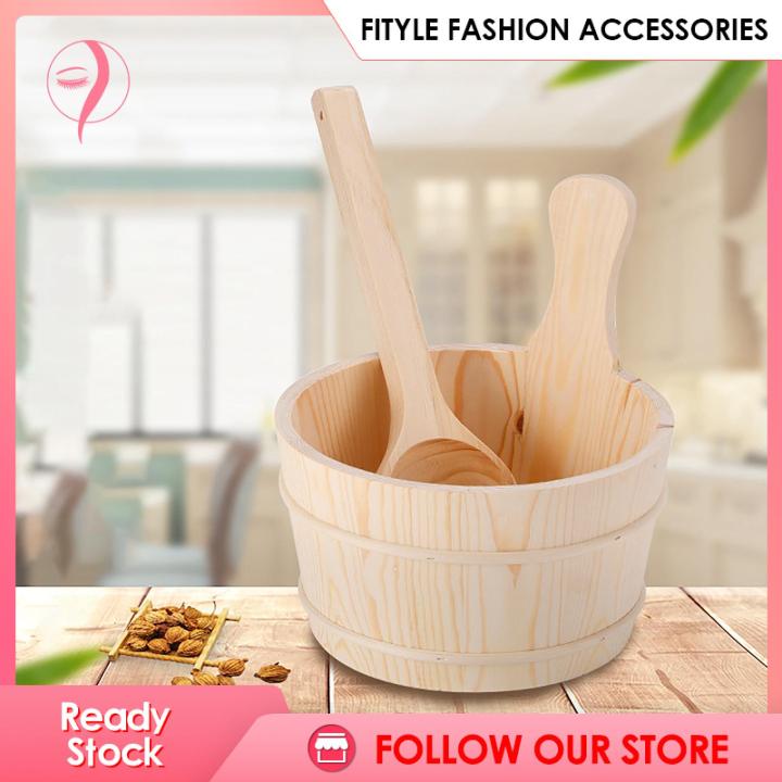 Fityle Sauna Bucket Set Wood Plastic Liner 4 Liter with Laddle Sauna ...
