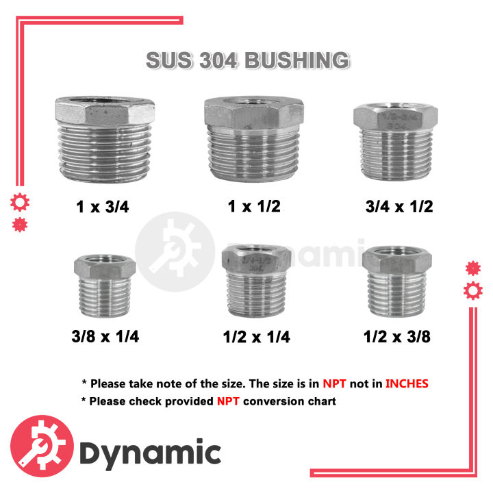 SUS304 Stainless Bushing Reducer 1 NPT ( 32mm ) M x 3/4 NPT ( 25mm ) F ...