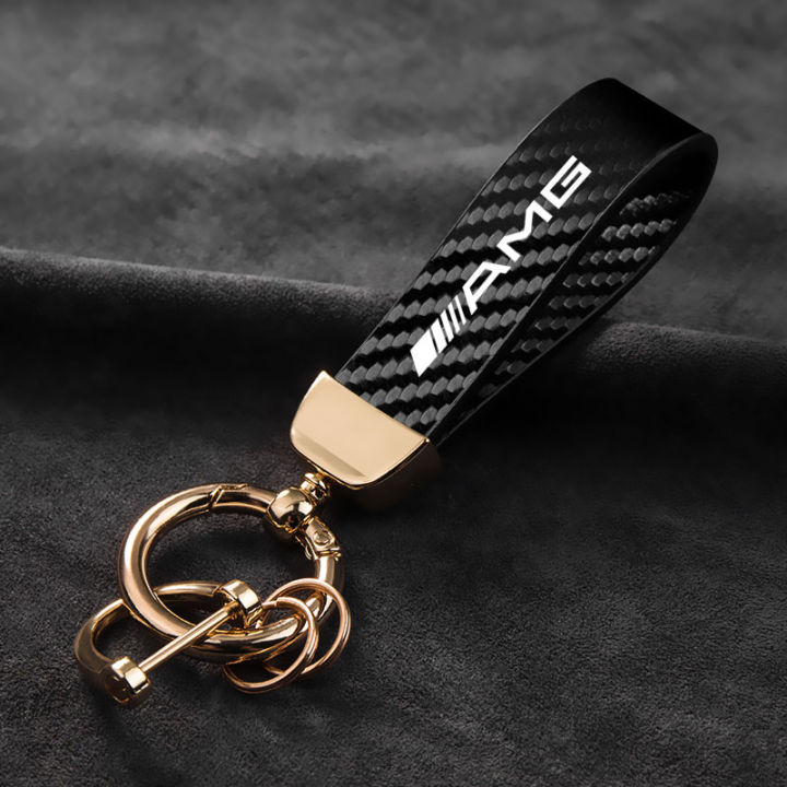 Carbon Fiber Leather Car Keychain Zinc Alloy Key Ring For Mercedes Benz ...