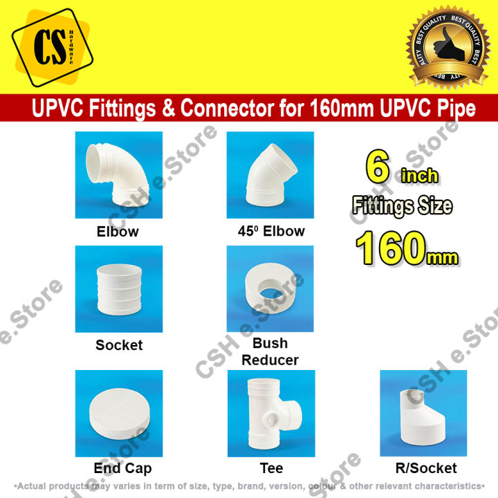 UPVC Fitting Connector Sambungan Paip Putih 160mm Elbow 45 Elbow Tee ...