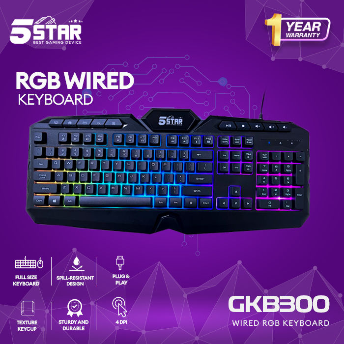 5Star GKB300 Keyboard Gaming Membrane Full Key Membrane Keyboard with ...
