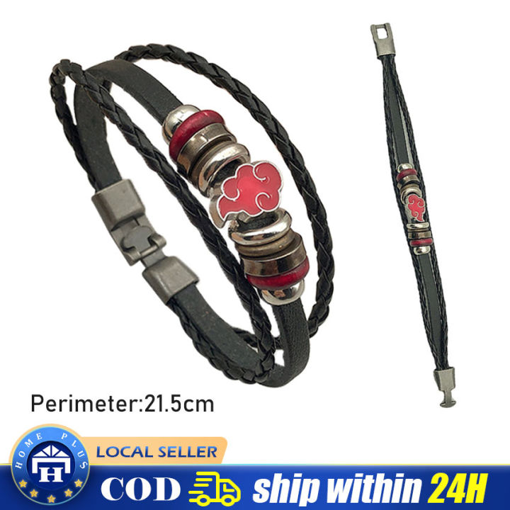 Anime Red Cloud Leather Watchband Bracelet Naruto Akatsuki Cartoon ...