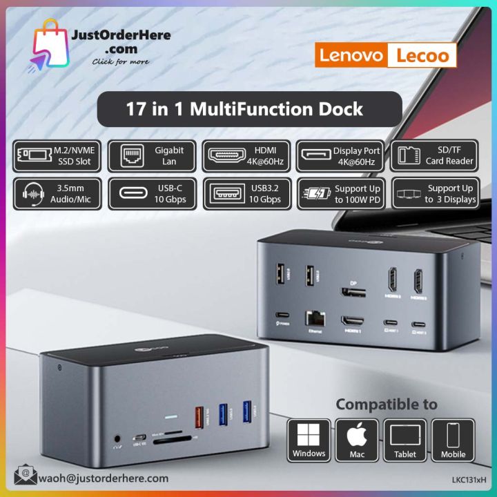 Lenovo Lecoo Universal Multi-Functional Docking Station 17 in 1-TypeC ...