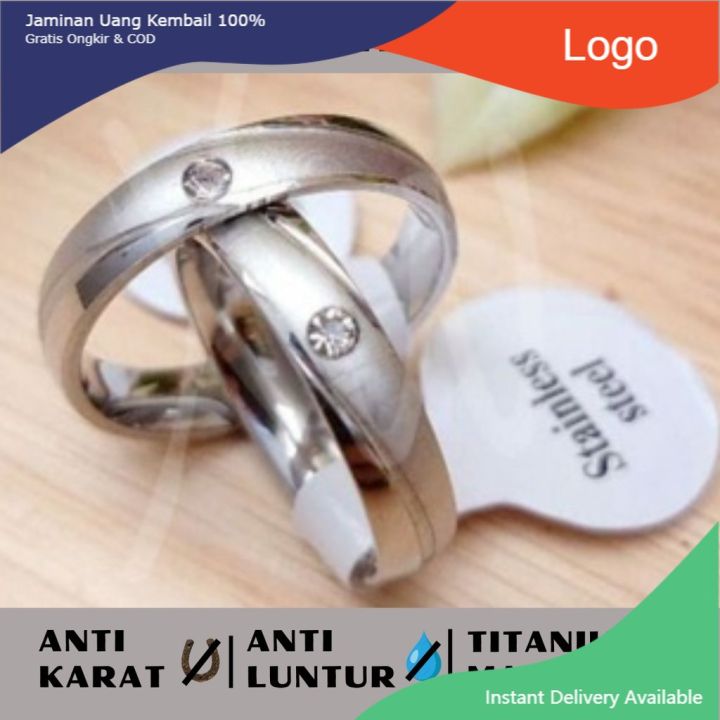 Cincin TITANIUM couple pria wanita anti karat asli keren model Mata pouch korea Gold emas ...
