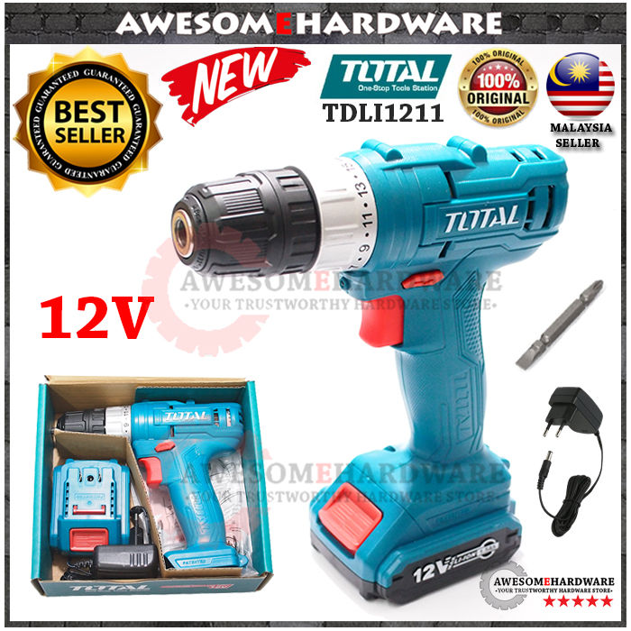 TOTAL TDLI1211 12V LI-ION CORDLESS DRILL SET BATTERY DRILL TBLI12151 ...