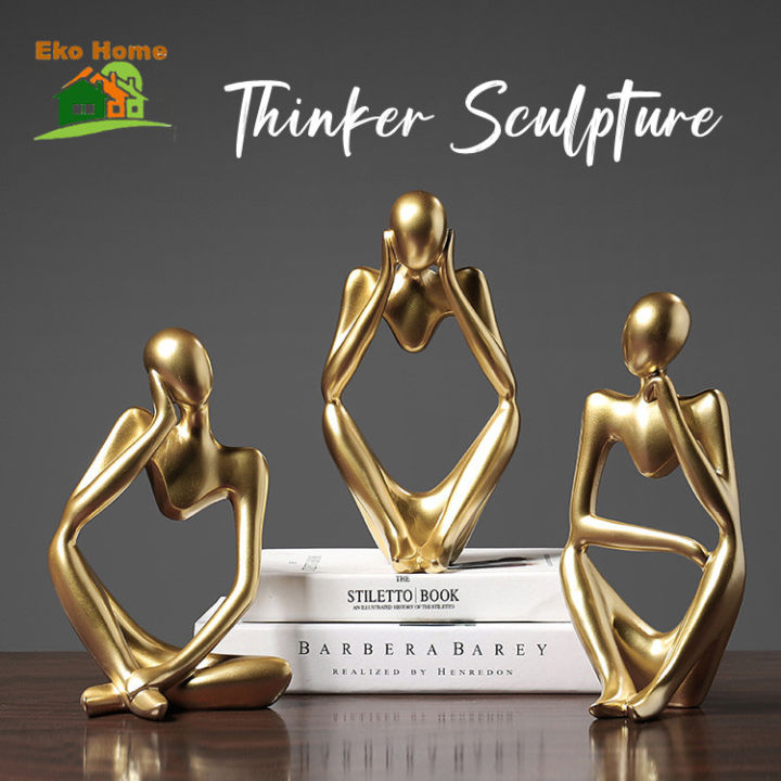 Thinker Sculpture Figurine Home Decor Statues Modern Bookcase Decor ...