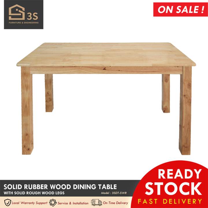 [3S FURNITURE] Rustic and Simple Solid Rubber Wood Dining Table * FREE ...