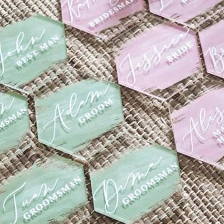 AN249 Clear Acrylic Blank DIY for Wedding Hexagon Signage Place Card Guest Names Tag Table ...