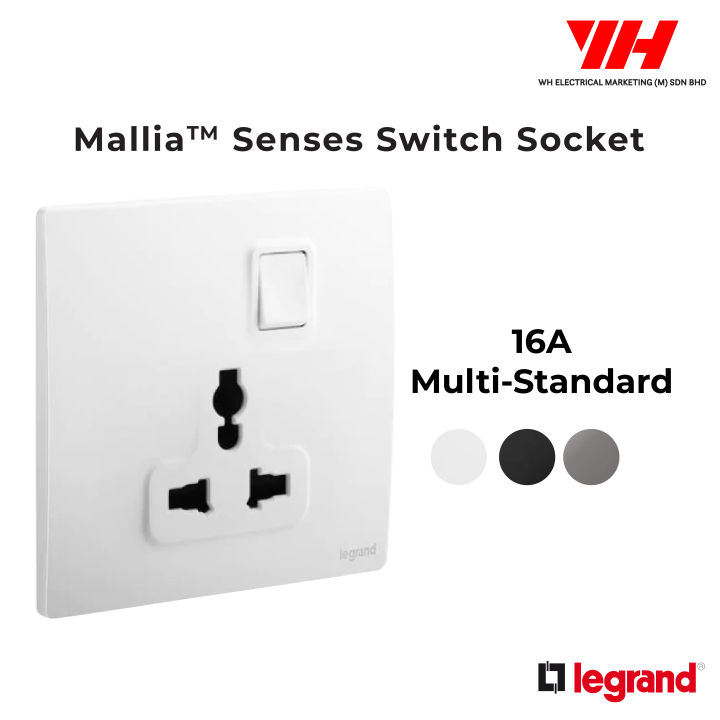 Legrand Mallia Senses 16A Multi Standard/Cat6 Switch Socket (Matt White ...
