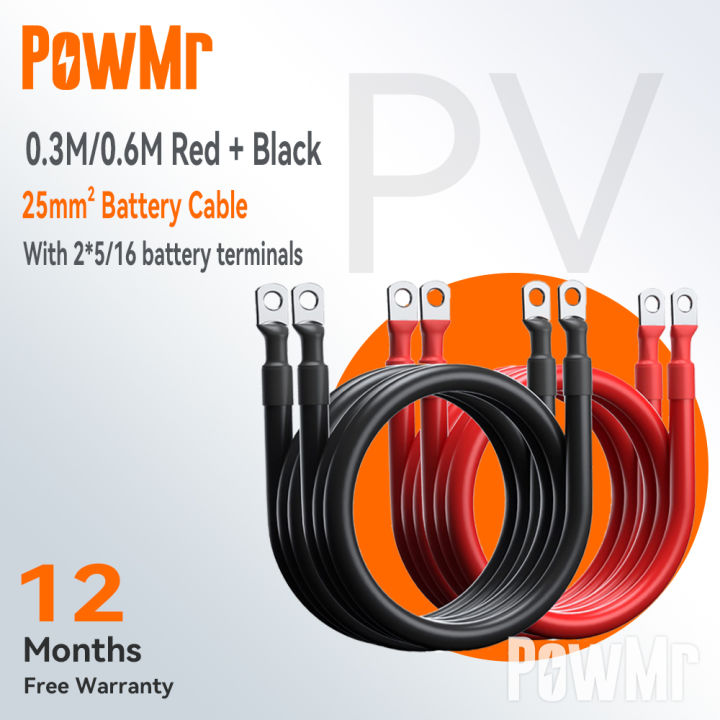 PowMr 25mm² Battery Inverter Cable 4AWG Copper Auto 5/16'' Battery ...