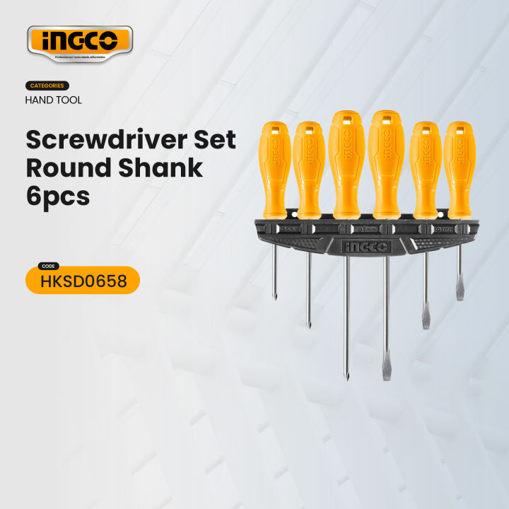 INGCO HKSD0658 6pcs Screwdriver Set Round Shank (3pcs Flat, 3pcs ...