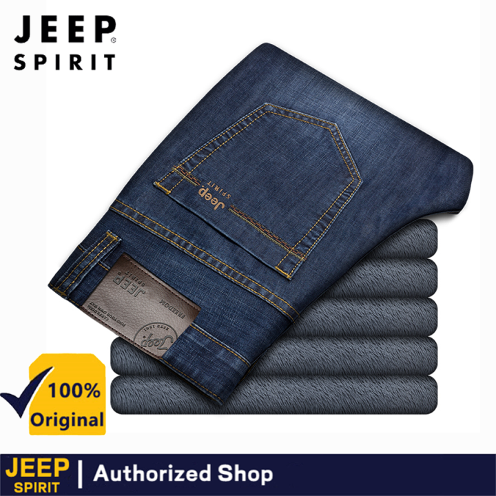 JEEP SPIRIT กางเกงยีนส์กางเกงกระชับรูปร่างวัยรุ่นยีนส์ผ้ากำมะหยี่ทรงตรง ...