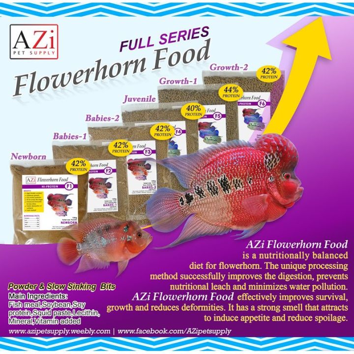 AZi Flowerhorn Food Full Series (High Protein) Complete balanced diet ...