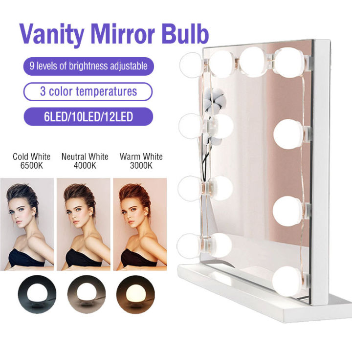 LED Makeup Mirror Bulb Hollywood Makeup Light USB Tri-color Adjustment ...