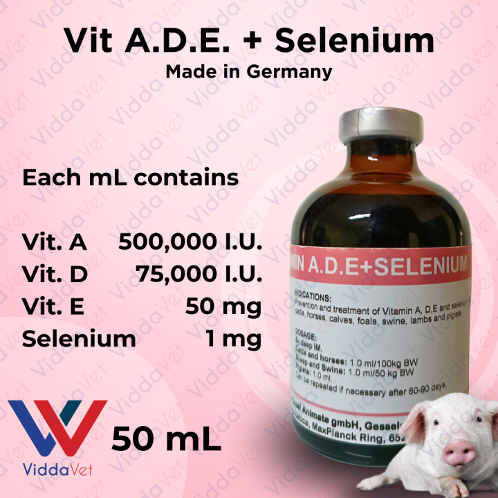 Vitamin ADE + Selenium 50ml for animals pig , calves , sheep, goat ...
