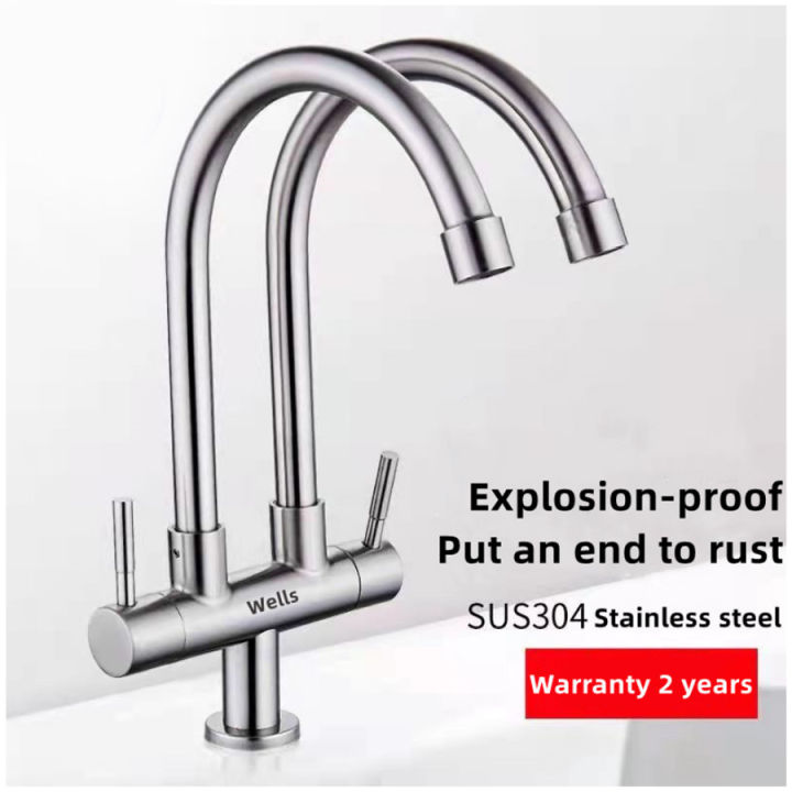 Low Price Stainless Steel Faucet Double Pipe Open Single Cold Kitchen ...