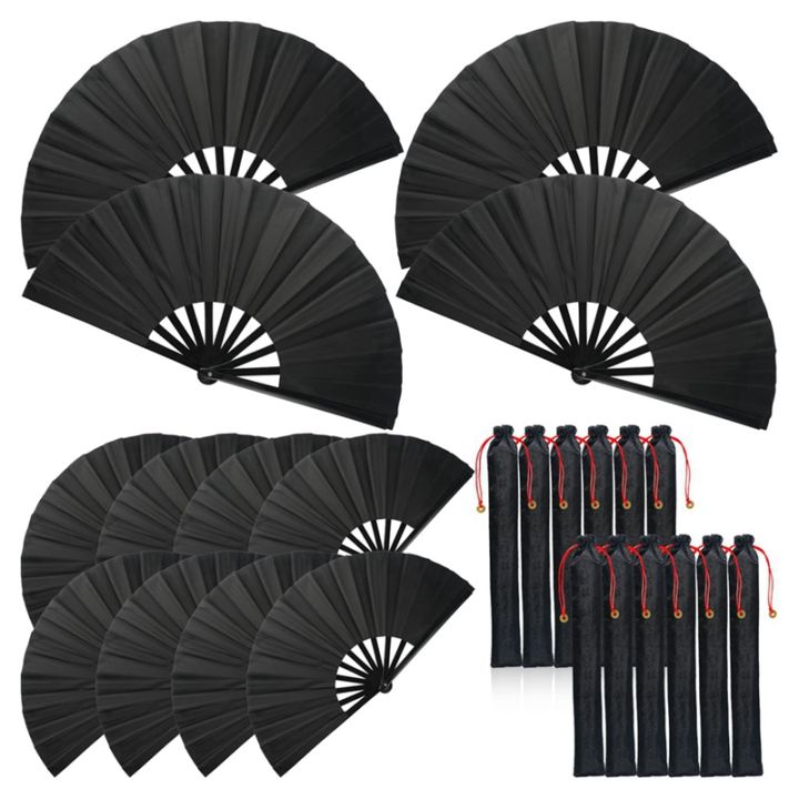 (IYSP) 12 Sets Large Folding Fan with Sleeves Silk Hand Fan Taichi ...