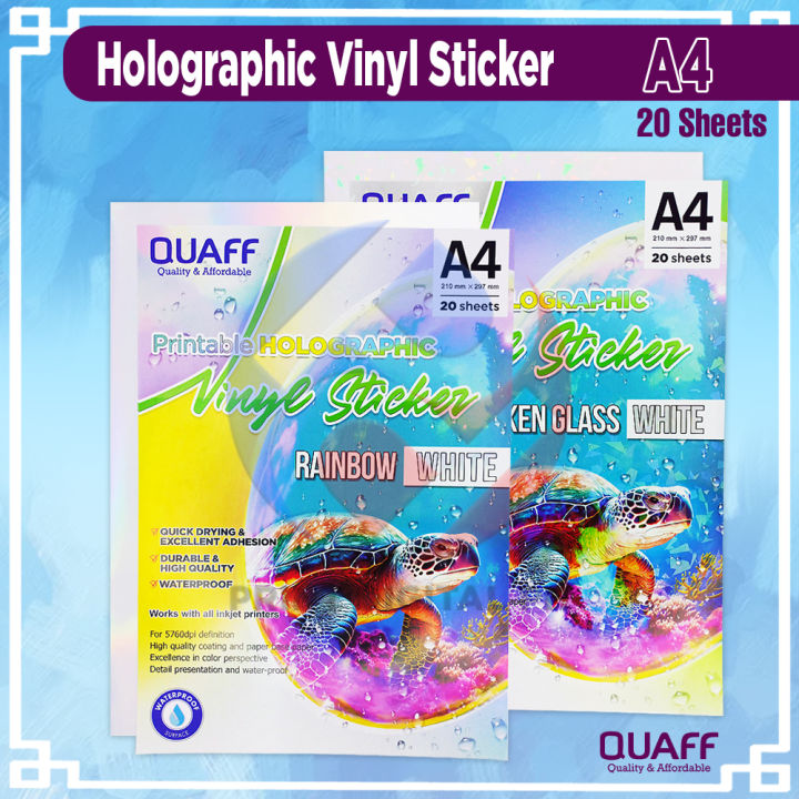 Print Digital QUAFF Printable Hologram Vinyl Inkjet Sticker A4 Rainbow / Broken Glass（White）(20 ...