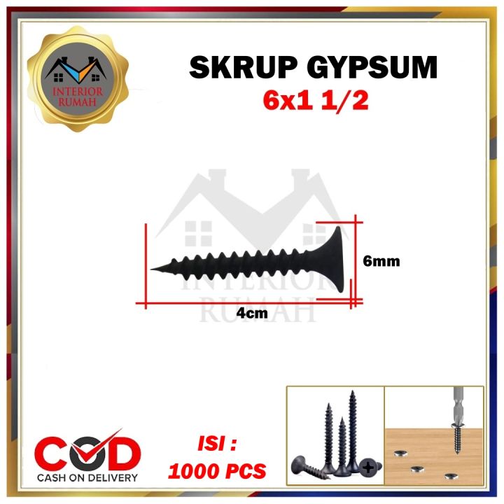 Sekrup GYPSUM HARDEN kayu sekrup Triplek 6 x 1 1/2 ( 4 cm) isi 1000 pcs ...