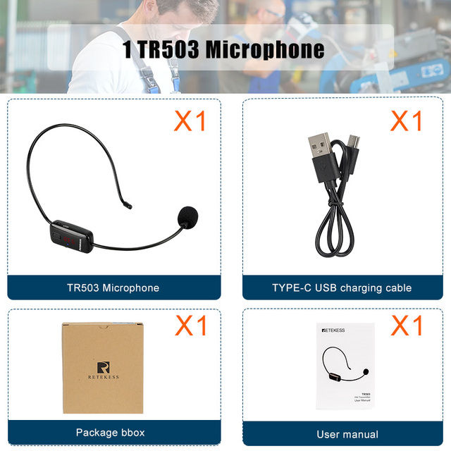 RETEKESS TR503 Wireless Headset Microphone Rechargeable Megaphone Mic ...
