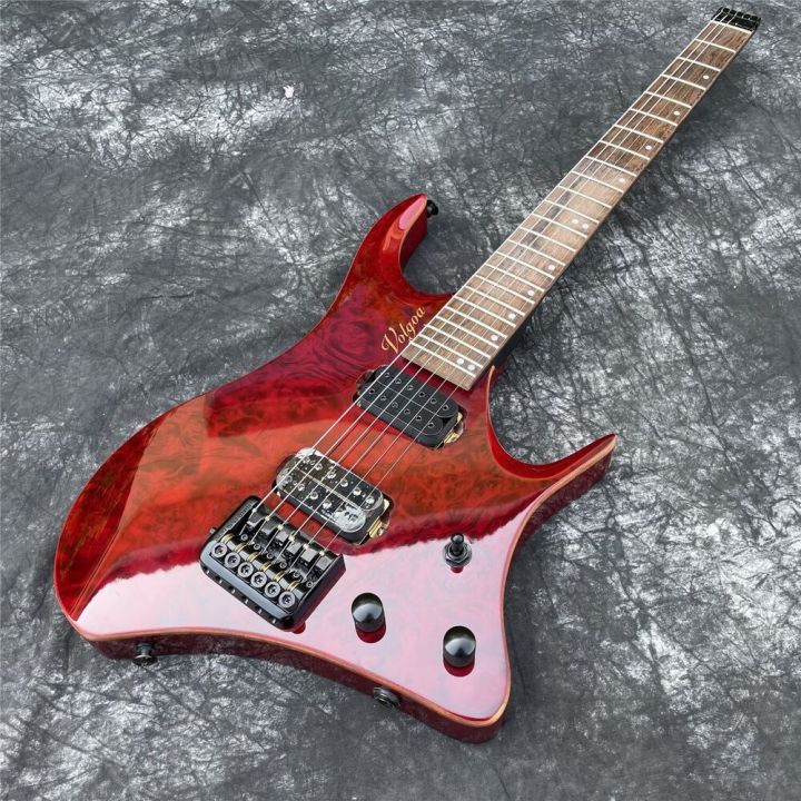 Rare Headless Electric Guitar Humbucker Pickups Red Quilted Maple Top ...
